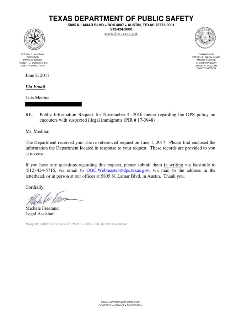 Texas Department of Public Safety: Via Email | PDF