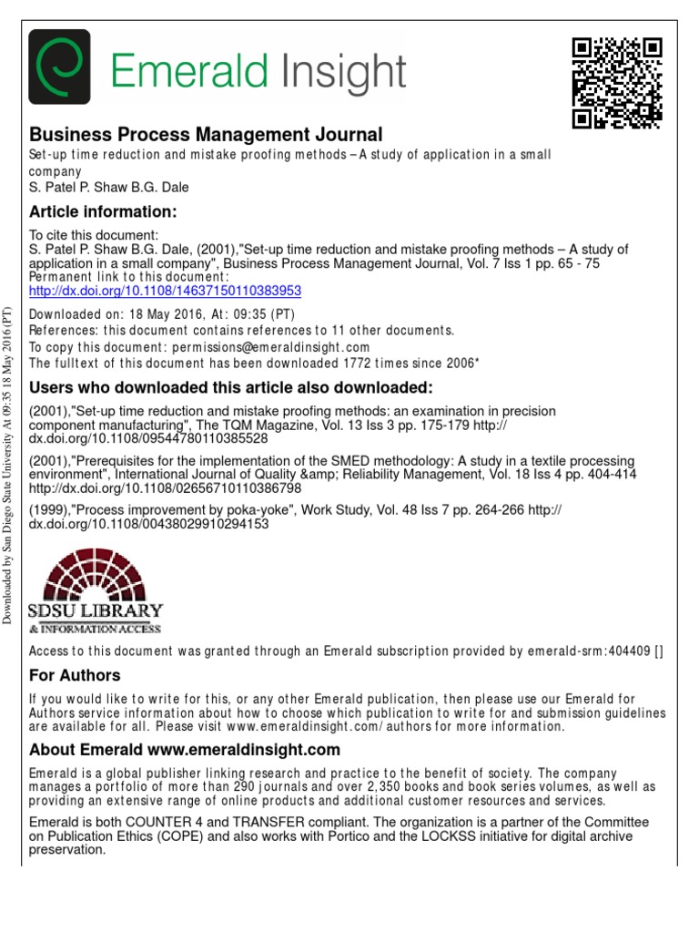 Business Process Management Journal: Article Information | PDF | Error ...