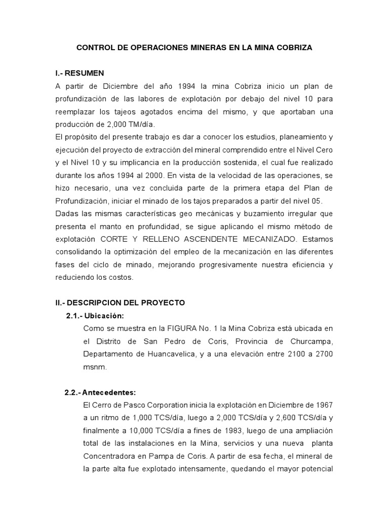 Control de Operaciones Mineras en La Mina Cobriza | PDF | Cobre | Minería