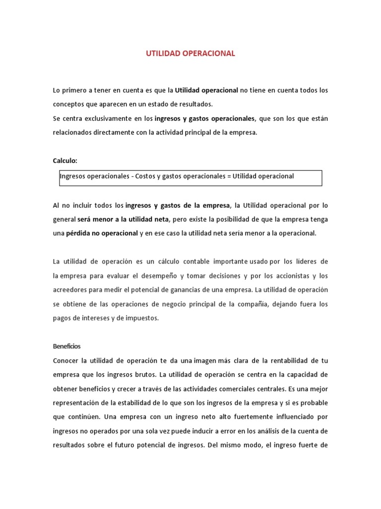 UTILIDAD OPERACIONAL | Beneficio (economía) | Contabilidad