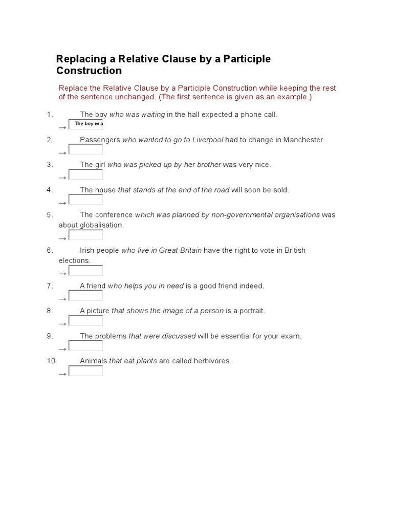 Replacing A Relative Clause by A Participle Construction | PDF ...