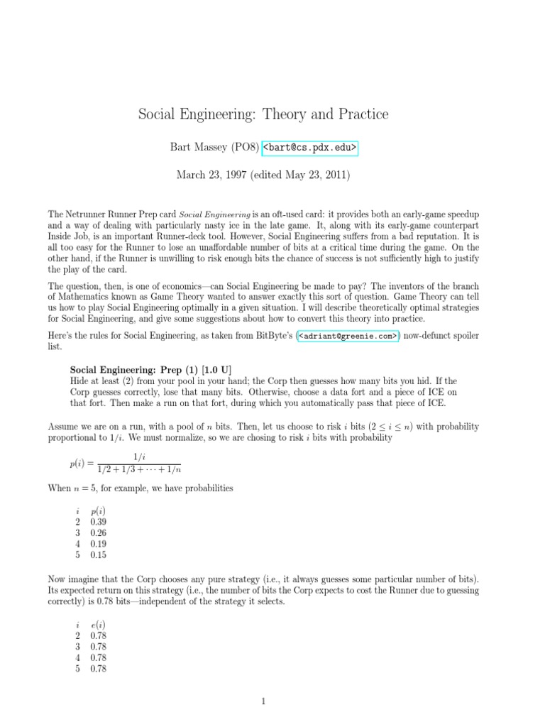 Social Engineering: Theory and Practice: Bart Massey (PO8) March 23 ...