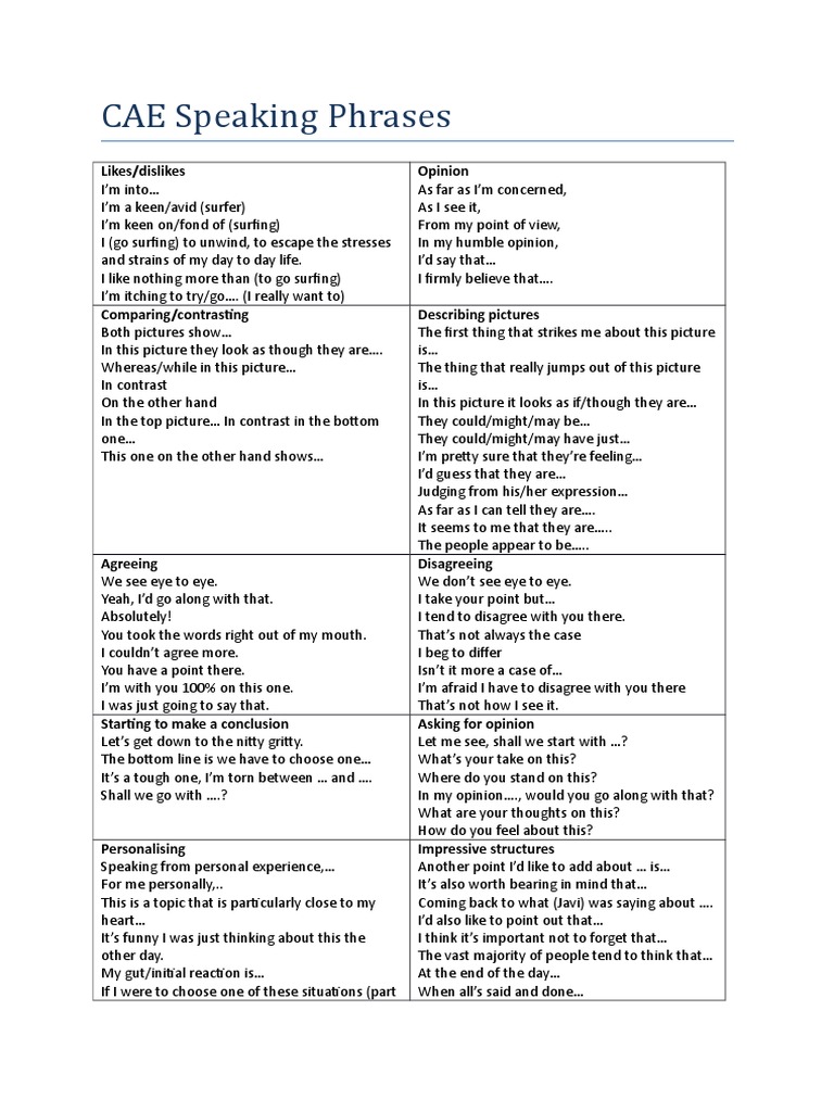 Cae Speaking Phrases | PDF