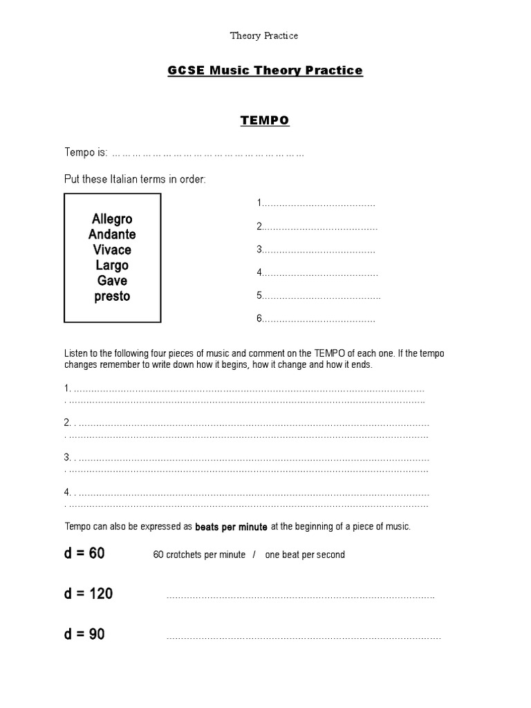 GCSE Music Theory Practice | PDF | Tempo | Performing Arts