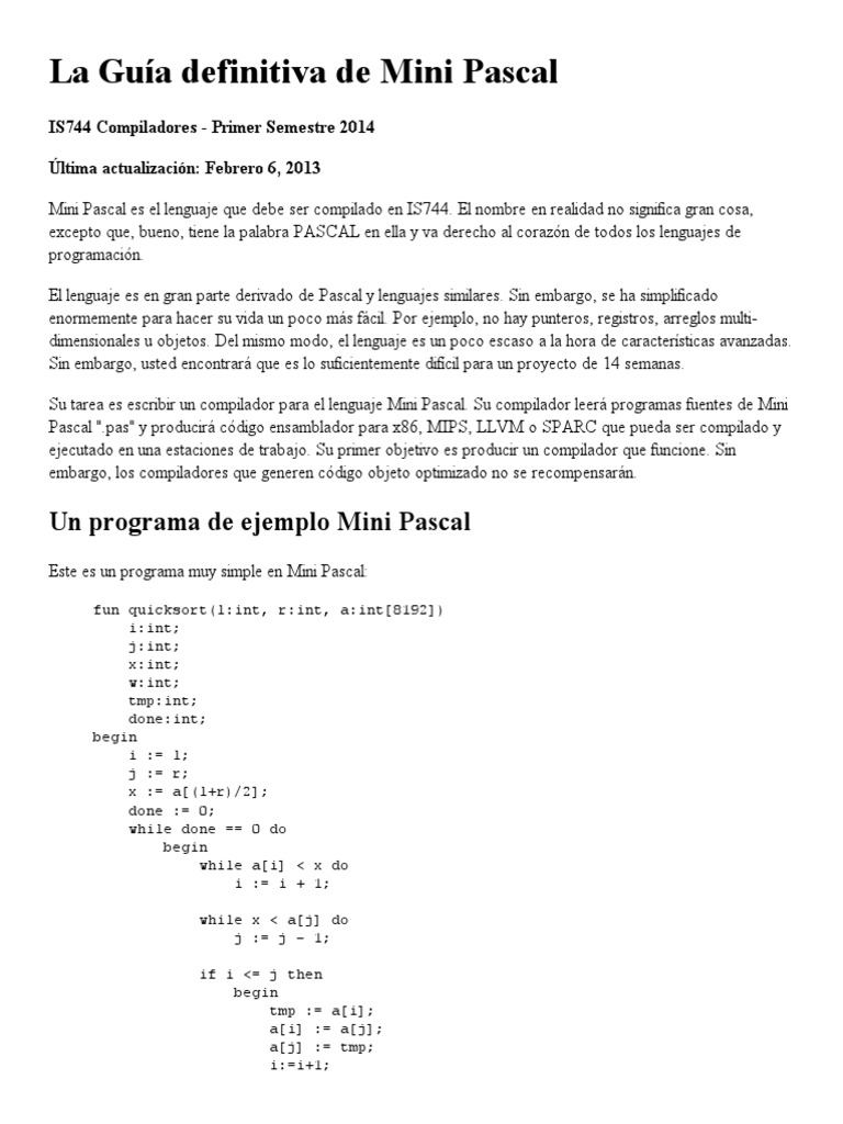 Mini Pascal PDF | PDF | Compilador | Comillas