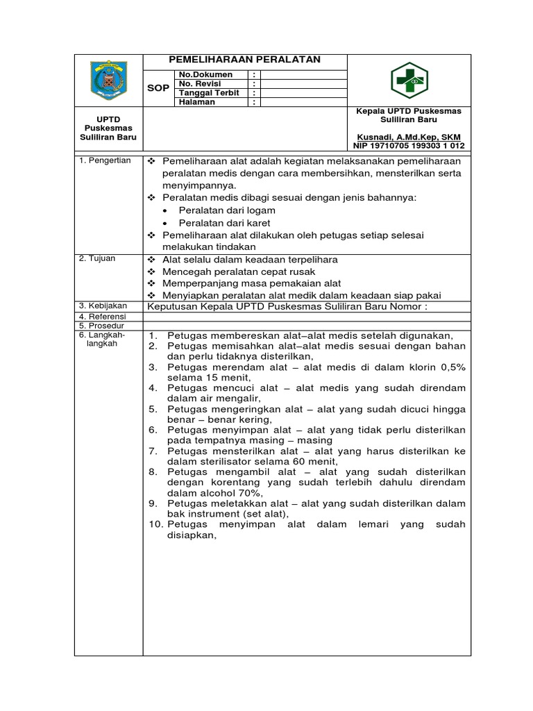7.3.2.2 Sop Pemeliharaan Peralatan | PDF