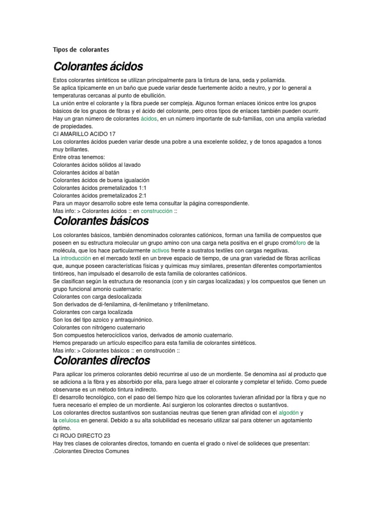 Tipos De Colorantes Pdf Química Productos Quimicos