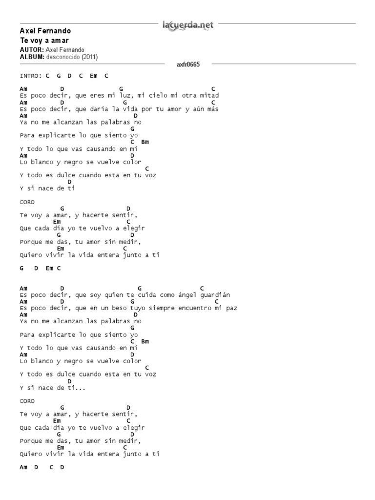 Axel Fernando, Te Voy A Amar Letra y Acordes | PDF | Música grabada ...
