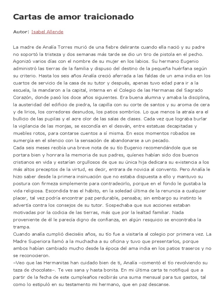 Cartas de Amor Traicionado - Isabel Allende | Descargar gratis PDF | Amor
