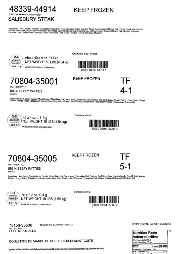 Keep Frozen: Salisbury Steak | PDF | Soybean | Nutrition Facts Label