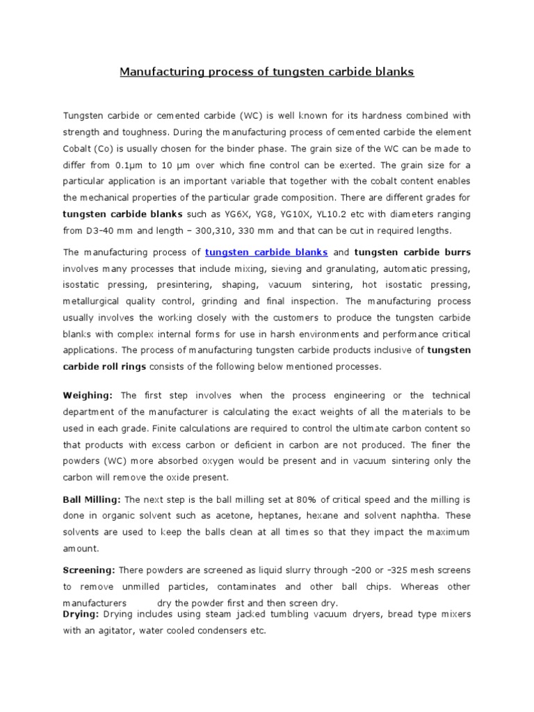 Manufacturing Process of Tungsten Carbide Blanks-2013 | PDF | Sintering ...