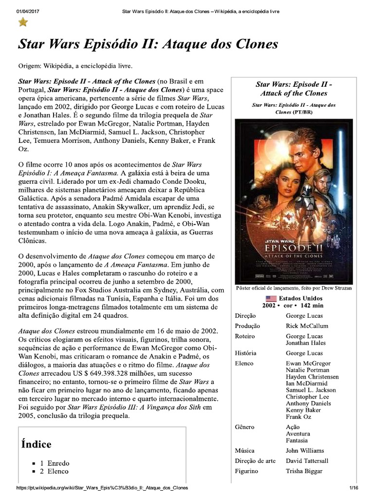 Star Wars Episode II - Attack of The Clones PDF | PDF