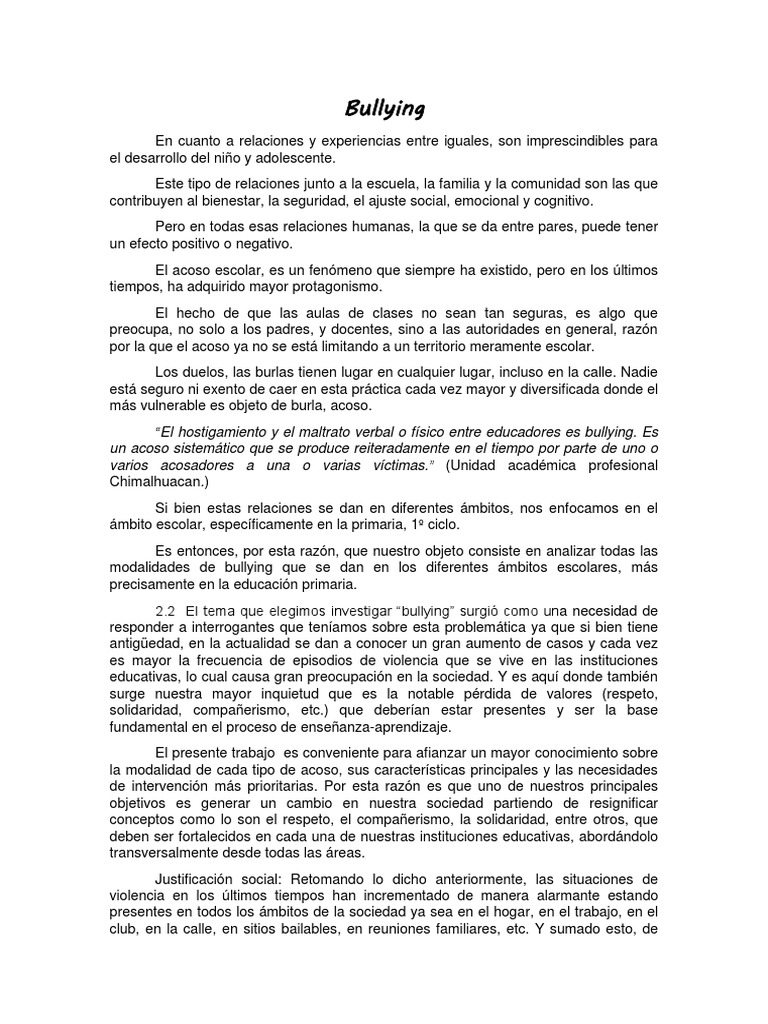Investigacion Bullying | Ciencias del comportamiento | Psicología
