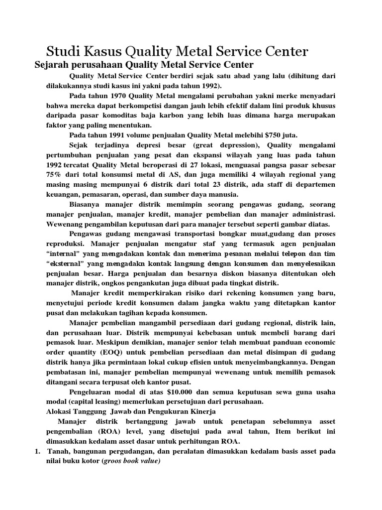 Studi Kasus Quality Metal Service Center | PDF