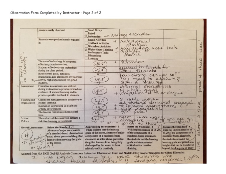 Observation Form Completed by Instructor - Page 2 of 2 | PDF
