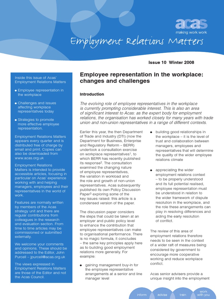 Acas Employment Relations Matters Issue 10 | Patient Protection And ...