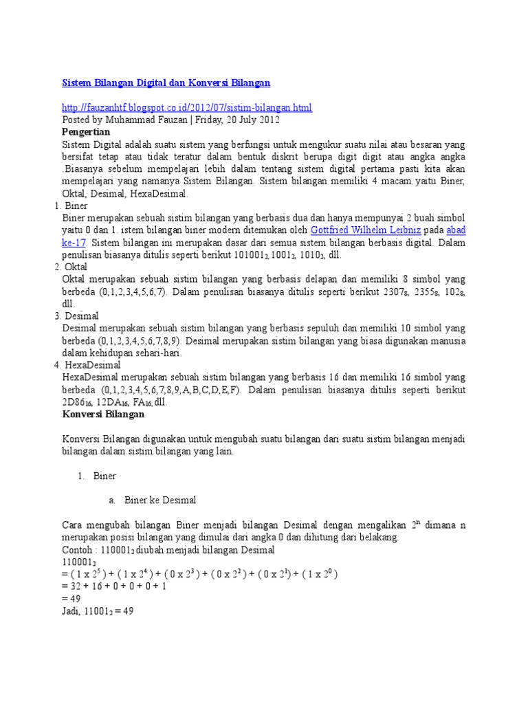 Sistem Bilangan Digital Dan Konversi Bilangan | PDF