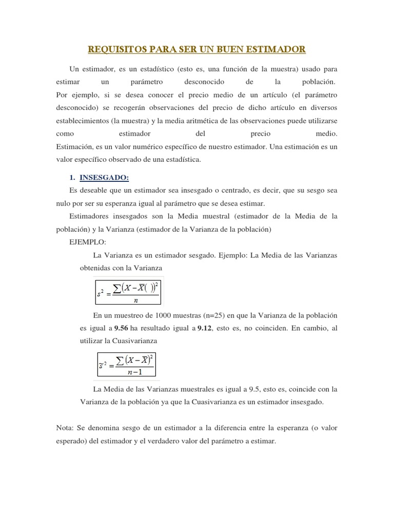 Requisitos para Ser Un Buen Estimador | PDF | Estimador | Muestreo ...