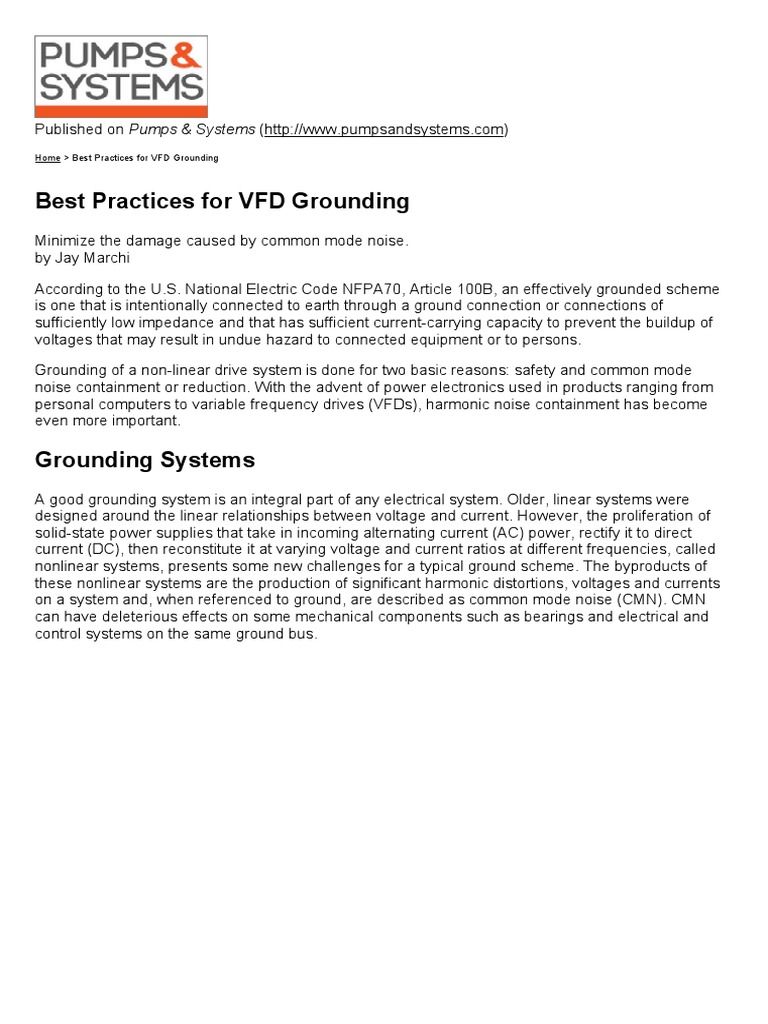 BEst Practices For VFD Grounding | PDF | Alternating Current | Power ...