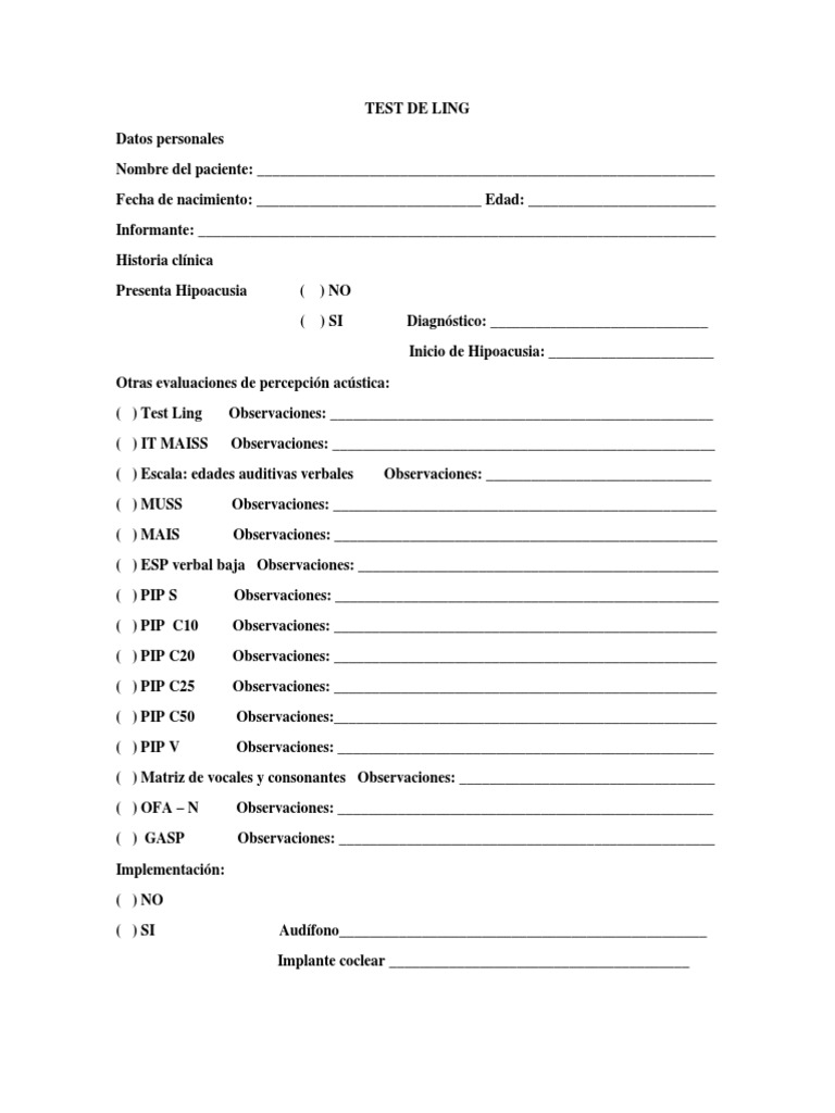 Test de Ling Hoja de Registro | PDF | Medicina | Ciencias de la Salud