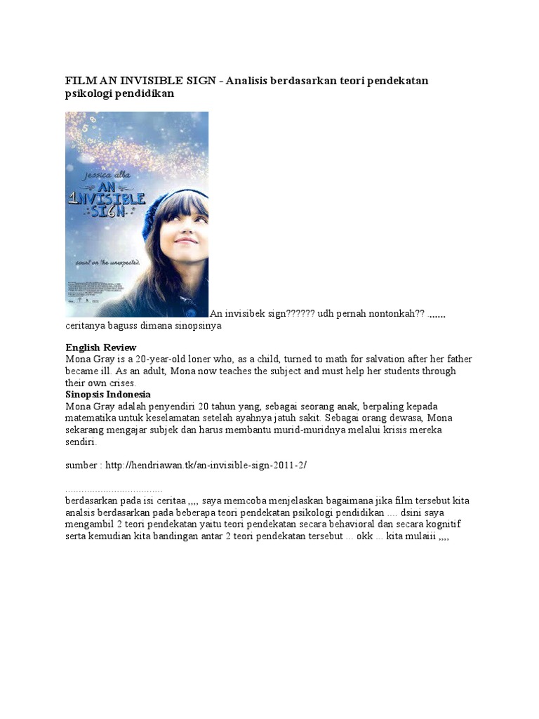 Film An Invisible Sign | PDF