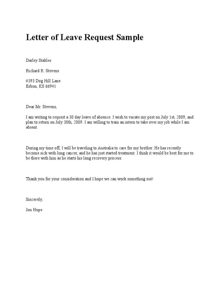 Letter of Leave Request Sample | PDF