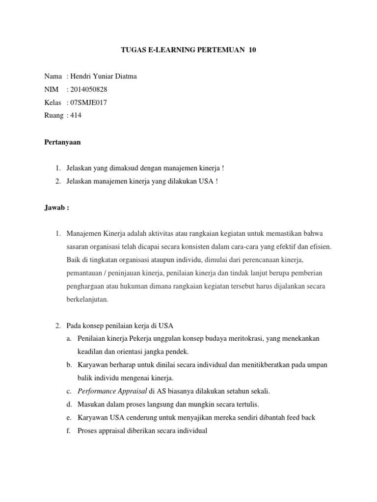 Tugas E-Learning Pertemuan 10 | PDF