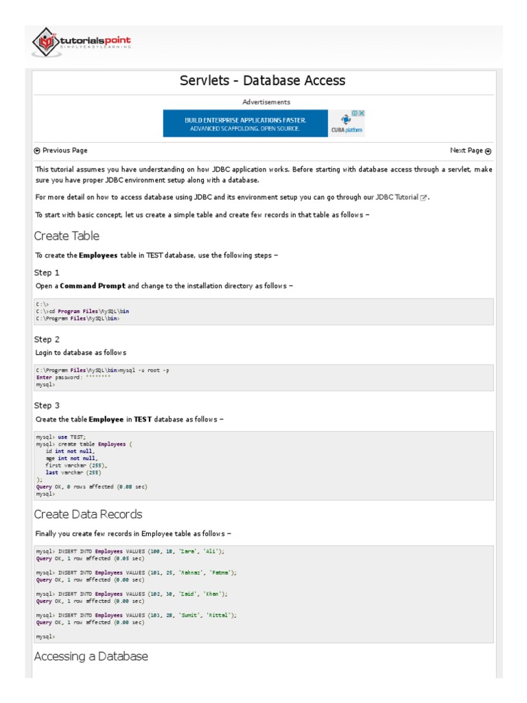 Servlets Database Access Pdf Computing Platforms Databases