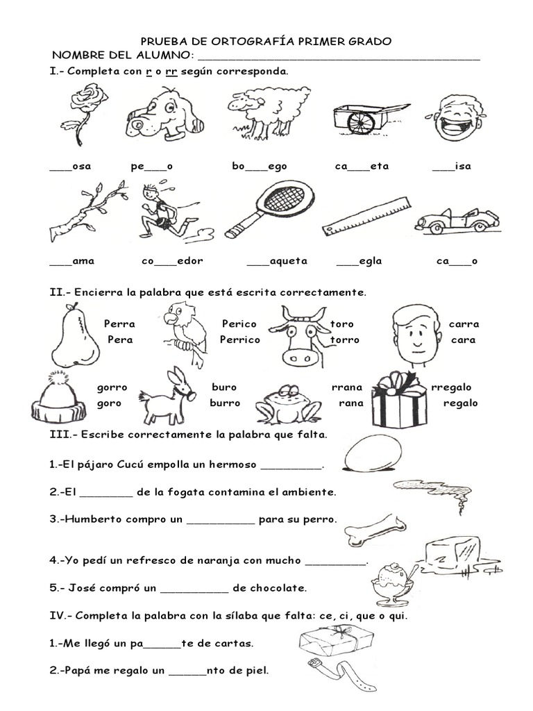 1er-Grado Prueba de Ortografia | PDF