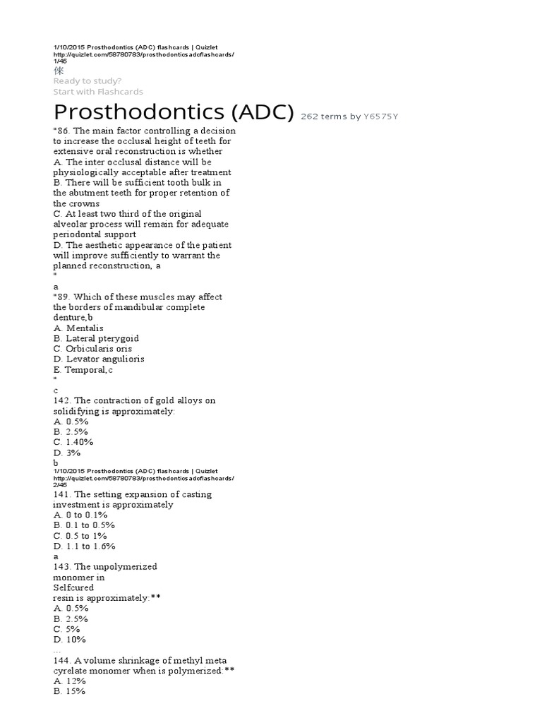Prostho MCQ | PDF | Dentures | Dental Implant