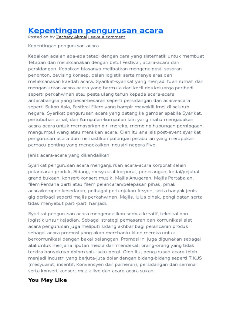 Kepentingan Pengurusan Acara | PDF