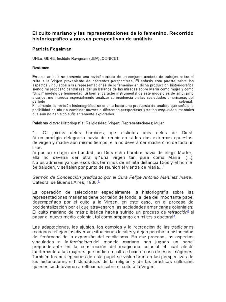 El Culto Mariano y Las Representaciones de Lo Femenino | PDF | María ...