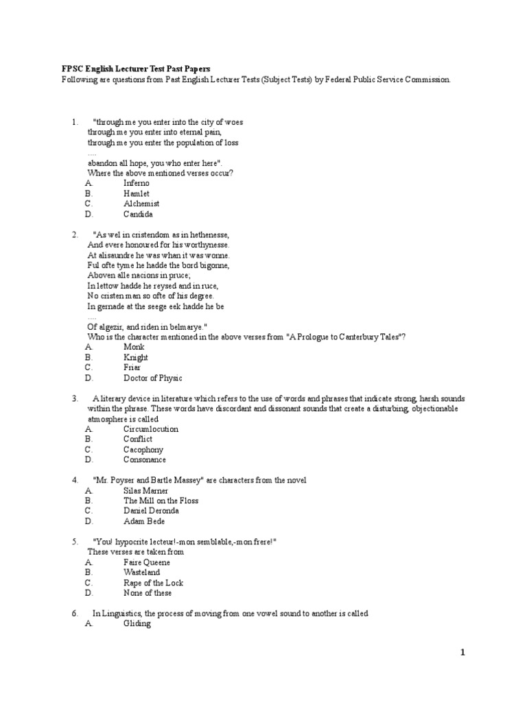 FPSC English Lecturer Test Past Papers | English Literature | Poetry
