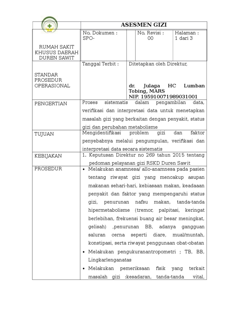 Spo Asesmen Gizi | PDF