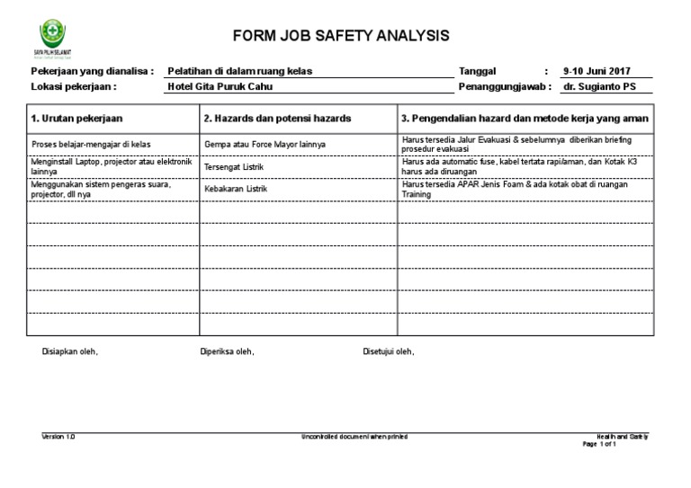 Contoh Job Safety Analysis (JSA) Yang Sering Digunakan, 50% OFF
