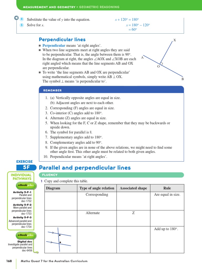Exercise 5 F | PDF | Perpendicular | Angle