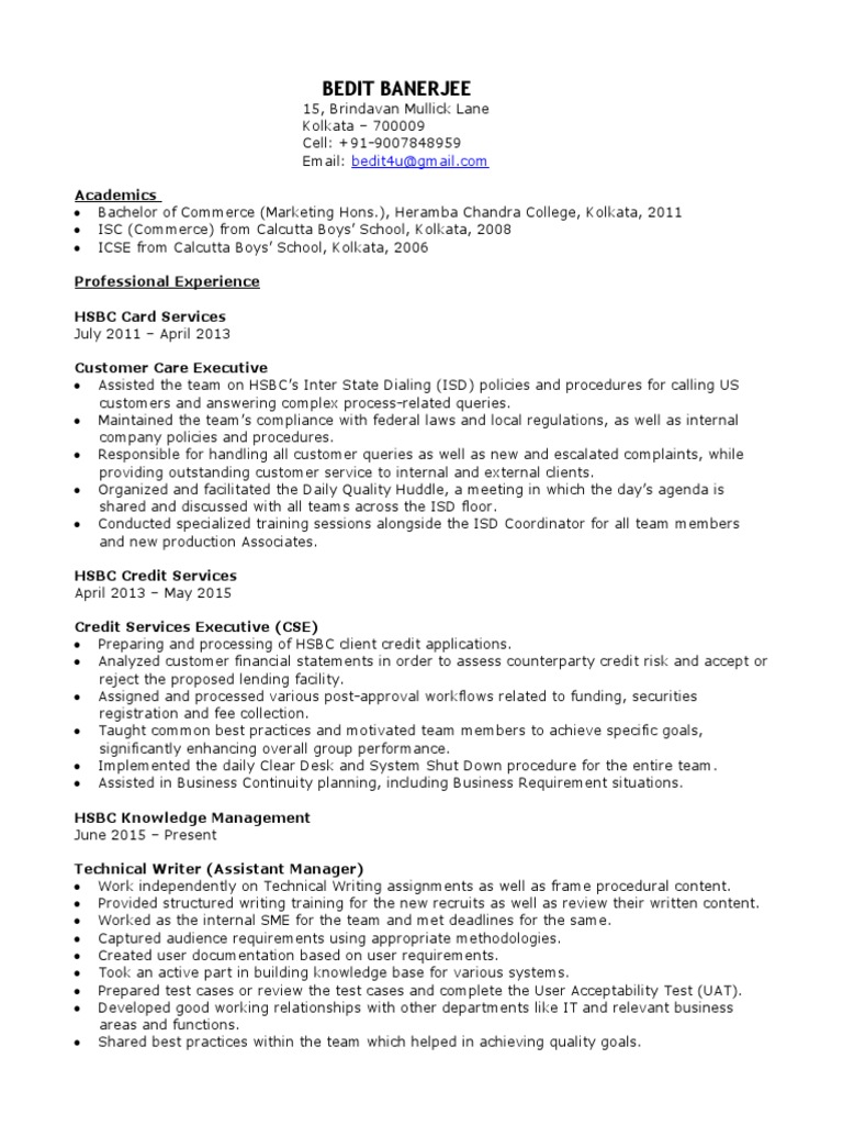 CV | PDF | Hsbc | Kolkata