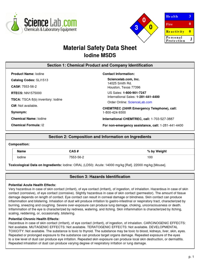 Iodine MSDS PDF | PDF | Toxicity | Ethanol