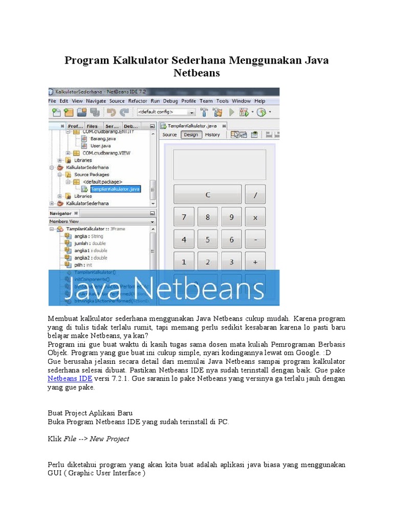 Program Kalkulator Sederhana Menggunakan Java Netbeans | PDF
