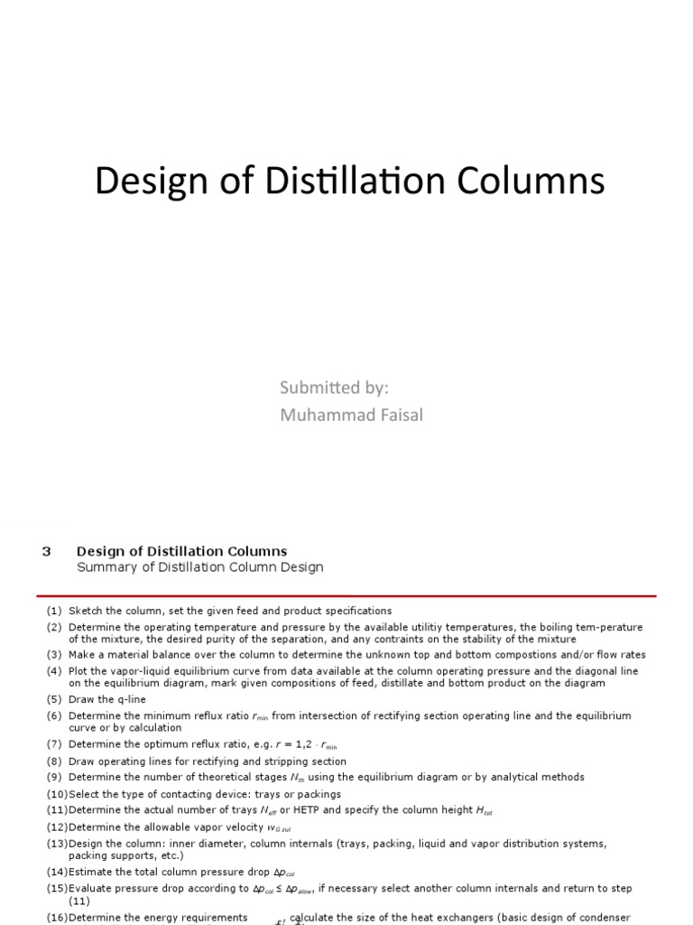 Design of Distillation Column (By Muhammad Faisal) | PDF | Distillation ...