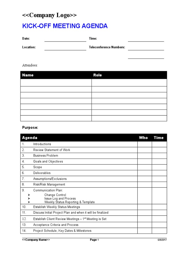 Kick Off Meeting Agenda Template | PDF | Areas Of Computer Science ...