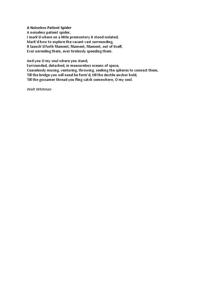 A Noiseless Patient Spider: Walt Whitman | PDF