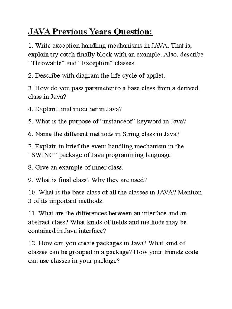 Theory Questions Java Pdf Class Computer Programming Java Programming Language