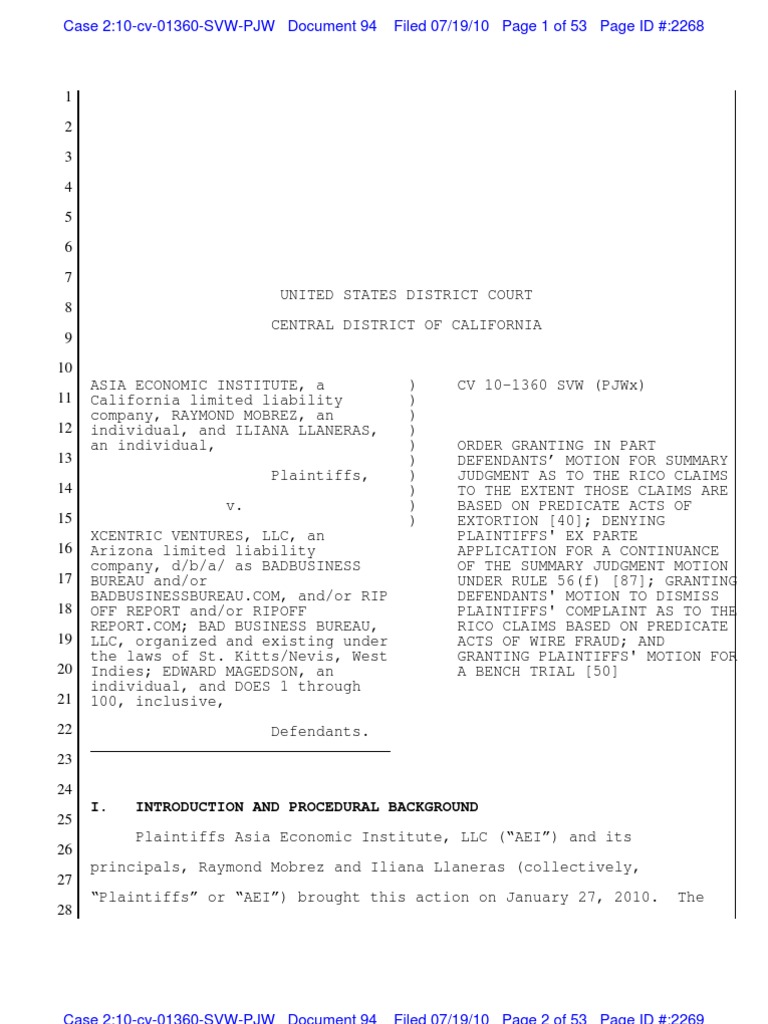 AEI V Xcentric Summary Judgment Ruling | PDF | Business | Finance ...