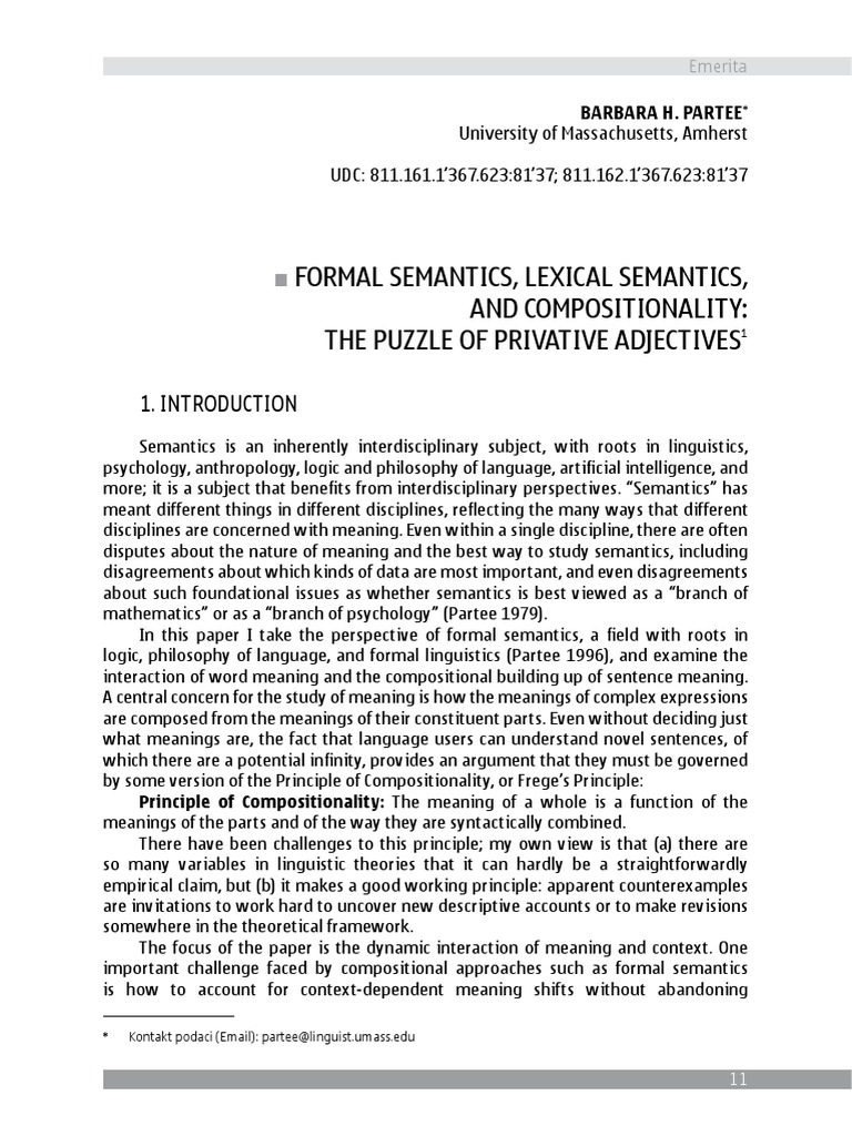 Partee, B. H. 2009, The Puzzle of Privative Adjectives PDF | PDF ...