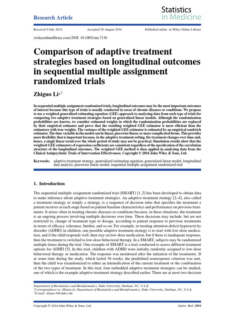 Comparison of Adaptive Treatment Strategies Based On Longitudinal ...