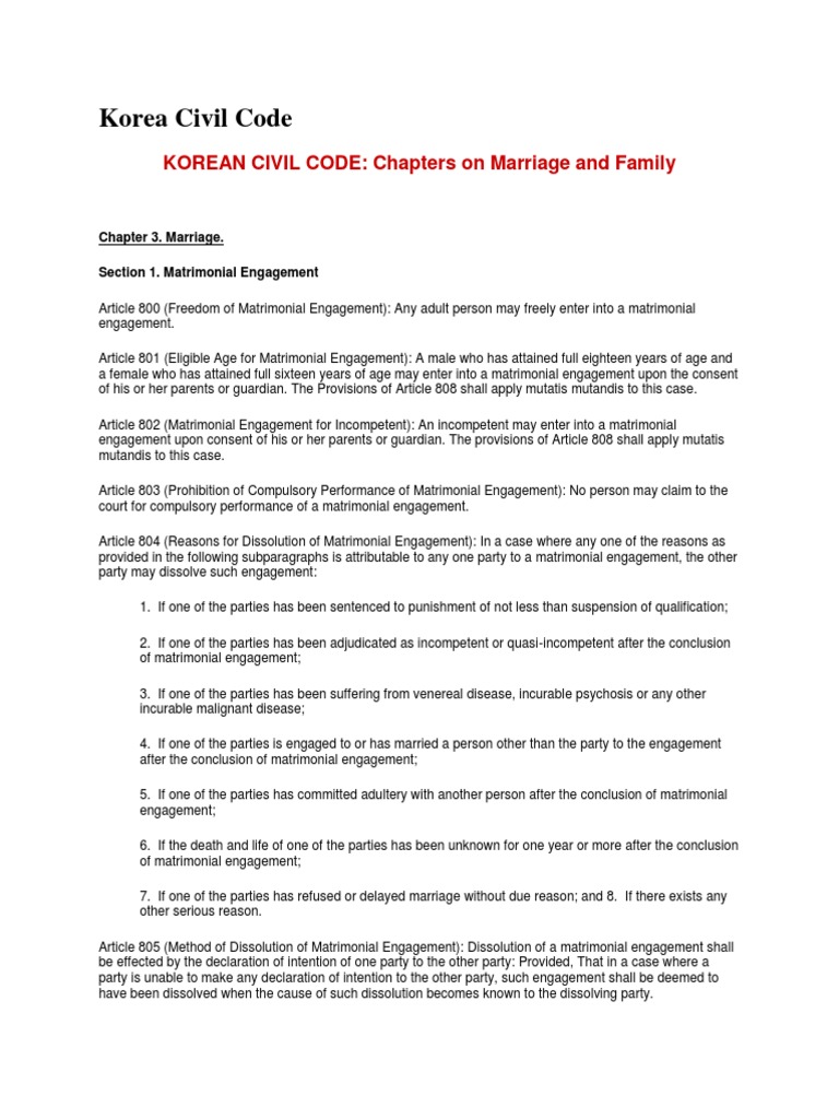 Korean Civil Code: Marriage Laws | PDF | Annulment | Marriage