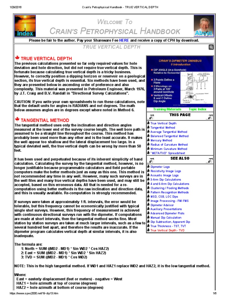 Crain's Petrophysical Handbook - TRUE VERTICAL DEPTH | PDF | Sine ...