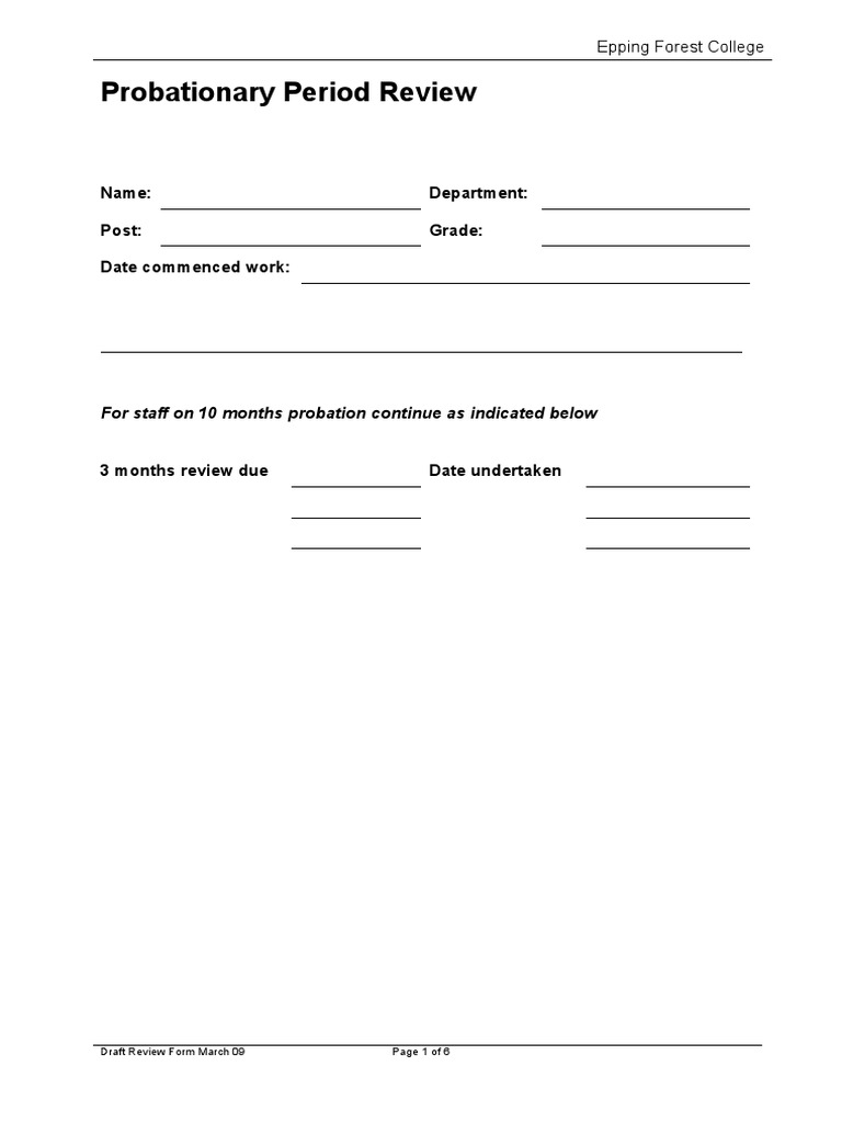 3-Month Probation Review Template | PDF | Employment | Educational ...