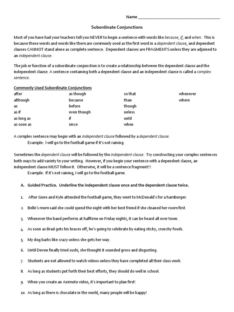 Understanding Subordinate Conjunctions | PDF | Clause | Sentence ...
